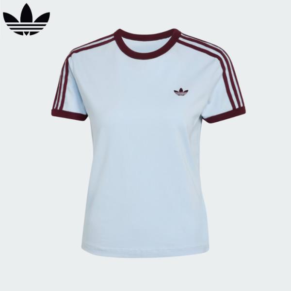 adidas originals 3 STRIPES SLIM TEE KD3684 アディダスオリジナル 3ストライプ スリム ティー半袖tシャツ 3本ライン レディースCrystal Sky/Maroon クリスタルスカイ・マルーン 水...