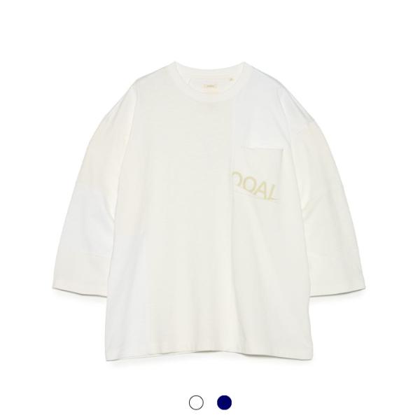 nanamica　ONE OCEAN, ALL LANDSPatchwork Tee(S26SH038) メンズ パッチワークティーナナミカ ワンオーシャン・オールランド切り替え ロゴプリント 胸ポケット ７分袖オフホワイト ネイビーアウト...