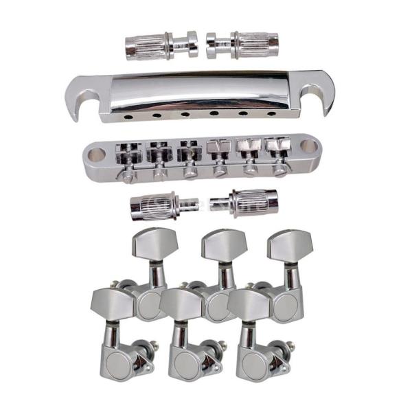 説明: 1 3L3R密閉式ギアストリングチューニングペグチューナーマシンヘッド付きローラーサドルブリッジテールピース。 高品質で新しいもの。 スムーズな作業ローラーとロックポストスタッドを備えた高調波用サドル。  LPスタイルのギターの交換...