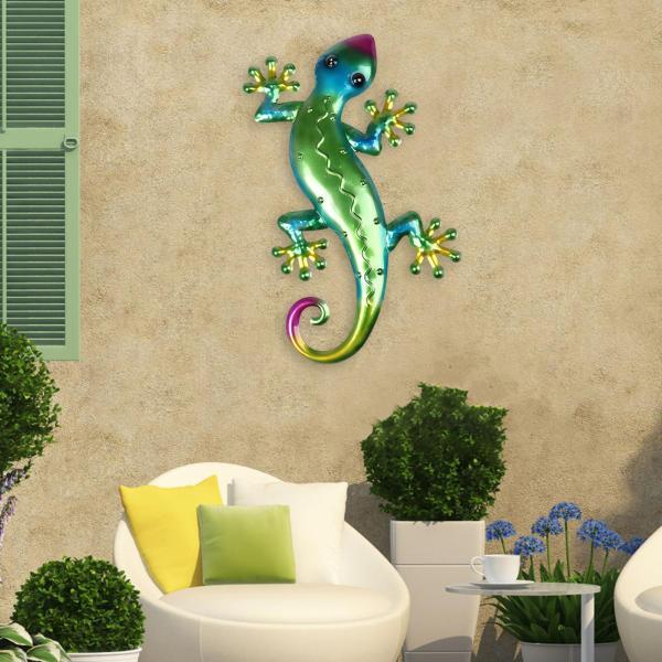 説明:Wall Sculpture Gecko Decor:生き生きとした目.カラフルなバックペイント.非常に鮮やかでドラマチックなシーンを庭にもたらす素敵な手足を備えた半手作りの彫刻.クライミングウォールの装飾:このカラフルなヤモリのペン...