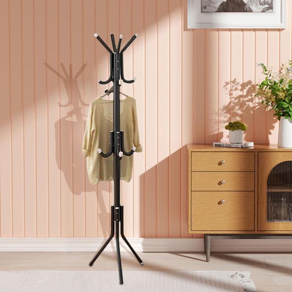 説明:ヘビーデューティー:コートラックのフリースタンドは.衣服を掛けることができる12個のフックを備えた厚い鋼管でできています.シンプルで実用的で.下部の三角形のブラケットのデザインは非常に安定しています.[ツリー型の外観]フリースタンディ...