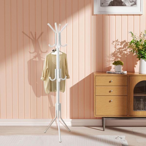 説明:ヘビーデューティー:コートラックのフリースタンドは.衣服を掛けることができる12個のフックを備えた厚い鋼管でできています.シンプルで実用的で.下部の三角形のブラケットのデザインは非常に安定しています.[ツリー型の外観]フリースタンディ...