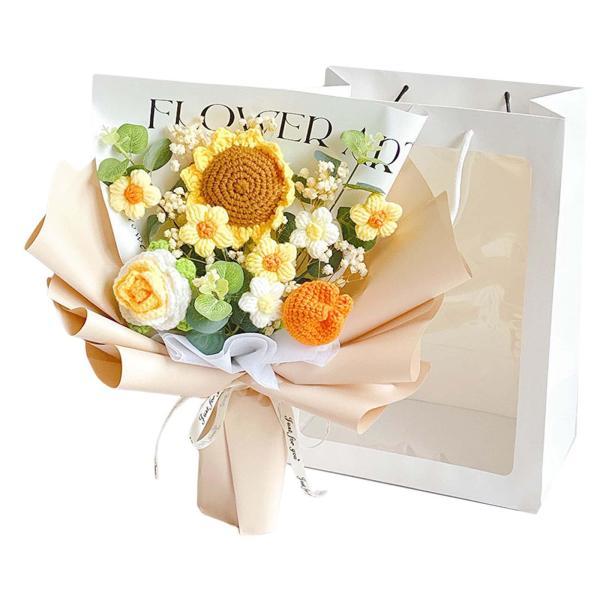 説明:[ミックスかぎ針編みブーケ]編みブーケには.かぎ針編みで作られたさまざまな種類の花とリアルな緑の葉の装飾が含まれており.高度なシミュレーションが施されています.[手作りニット]かぎ針編みの花はプロの職人によって手作りされており.数年間...