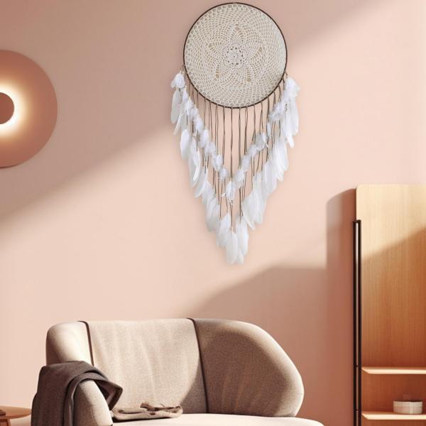 説明:[家の装飾]: 手作りの壁.寝室.リビングルームの壁の装飾タペストリー.[高品質]: 手作りの手作りの壁装飾.高品質の鉄線と人工羽根の装飾.絶妙な仕上がり.耐久性があります.[繊細なデザイン]: ユニークで繊細なボヘミアンスタイルの吊...