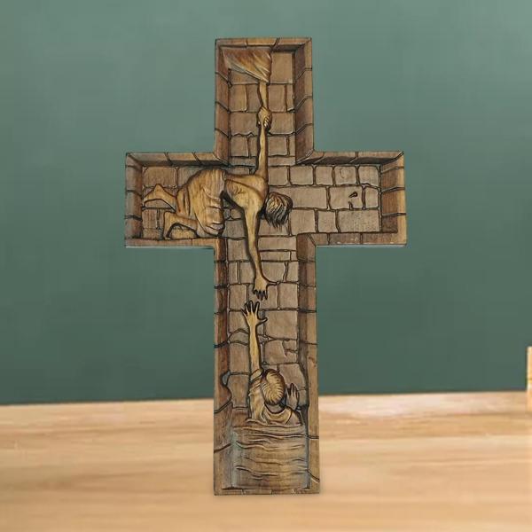 説明:[壁十字架像彫刻]:キリスト壁十字架ホームデコレーションアクセサリー壁掛け装飾品.この十字架は「救いの手」と名付けられたイエスの普遍的な愛を象徴しています.[プレミアムで信頼性の高い]: キリストの十字架フィギュアは高品質の木材で作ら...