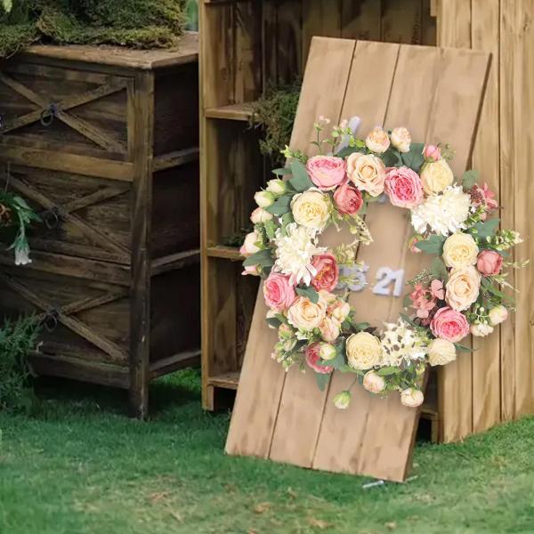 説明:[耐久性のある素材]: 造花リースは高級シルクフラワー素材を採用しており.枯れたり落ちることはなく.美しくリアルで.お手入れが簡単です.[春の花輪]:手作りの丸い春夏の花輪.造花と葉で飾られた繊細で新鮮な造花の花輪.素敵な春の装飾.暖...