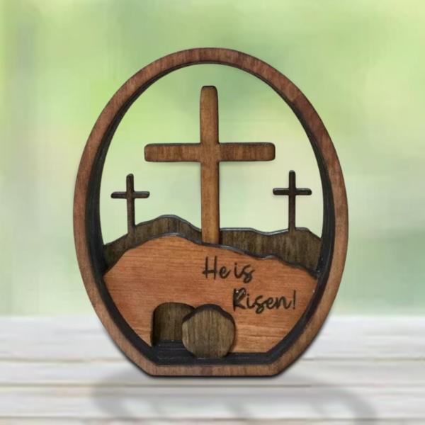 説明:[意味のあるイースター装飾]:墓と十字架のイースターシーンを特徴とする.この複雑に作られた木製の装飾でイエスの復活を祝います.それはあなたのクリスチャンイースターの装飾への意味のある追加です[用汎用的なディスプレイオプション]:テーブ...