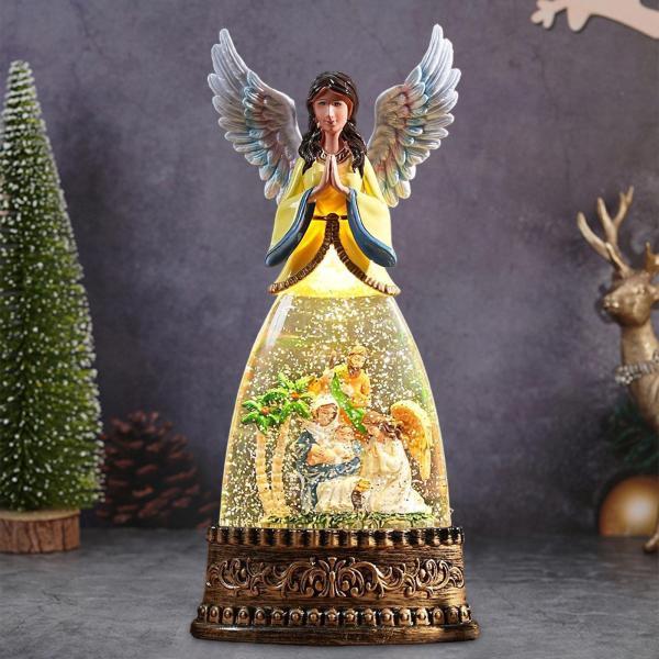 説明: [クリスマスデコレーション]: 繊細な天使の形をしたクリスマススノードームオーナメント.中にはクリエイティブで鮮やかな宗教的な彫像の装飾が施されており.素敵なテーブルのセンターピースとして.また家の装飾にも最適です. [音楽とライト...