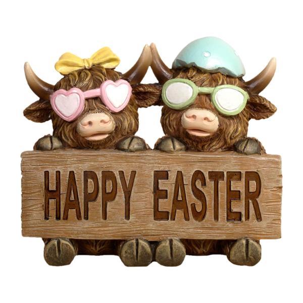 説明: [お祝い]看板を持った魅力的なハイランド牛のカップルでイースターとバレンタインデーを祝いましょう.楽しい休日の雰囲気を演出するのに最適です. [クリエイティブ]ユニークなヨーロッパ風デザインのイースターハイランド牛の置物は.庭.家....