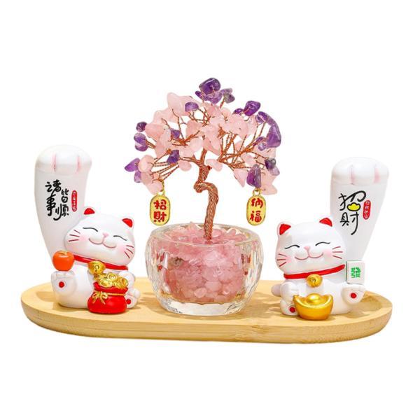 説明: [クリエイティブデザイン]愛らしい漫画のラッキーキャットとマネーツリーセットは.ご自宅やオフィスの装飾に気まぐれで繁栄の雰囲気をもたらし.玄関.テレビキャビネット.ワークスペースに最適です. [高級素材]木材と樹脂で作られたこの装飾...