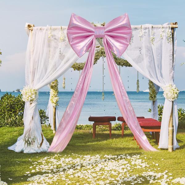 説明: [エレガントなデザイン]大きなピンクのリボンと裾が長く.結婚式.誕生日.お祝いなどにロマンチックで華やかな雰囲気を演出できます. [多用途の装飾]大きなピンクのリボンは.パーティー.集まり.ブライダルシャワーなど.さまざまな機会に最...