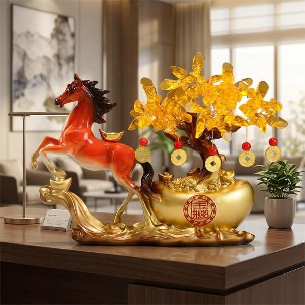 説明: [縁起の良い象徴]この装飾品は.金塊を運ぶ馬と繁茂する金のなる木を描いており.ご自宅やオフィスに即座に富と継続的な繁栄がもたらされることを願うものです. [ユニークなデザイン]: 樹脂製の馬の像は.リアルなディテール.躍動感のあるポ...