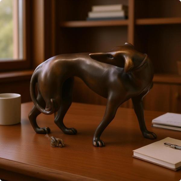 【素材】: 純銅を使用した銅製の犬像で、金属ならではの重厚感と存在感があり、表面はなめらかに仕上げられています。【造形】: リアルな犬の彫刻として、頭・耳・脚・尾・胴体の輪郭まで細かく表現され、自然な犬らしさを感じられます。【仕上げ】: 茶...
