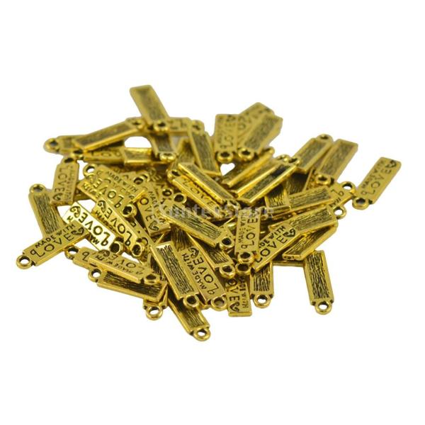 説明： 材質：合金カラー：アンティークゴールドサイズ（L x W）：Approx.0.71x（小さなリングを含む）0.20インチ/  5ミリメートル穴径：約。 1.5ミリメートル愛の魅力で作られたアンティークゴールド合金の長方形ネックレス、...