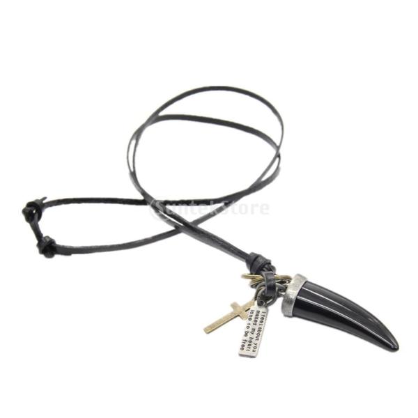 説明:1ピースの動物の歯と1ピースのコス.ペンダントとしての2ピースのサークルブラックPUレザーチェーン.合金歯.アレルギー素材なし男性のColthingOrnamentに適していますカジュアルアクセサリーデザイン.ファッションスタイリッシ...