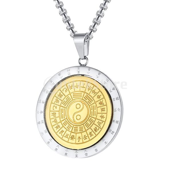説明:材質:ステンレスカラー:ゴールド.シルバーペンダントサイズ:35 mm チェーン長さ:60cm / 24インチ Yin-Yang taiji Baguaペンダントを刻印した高光沢ステンレススチール.360回転可能パッケージに含まれるも...