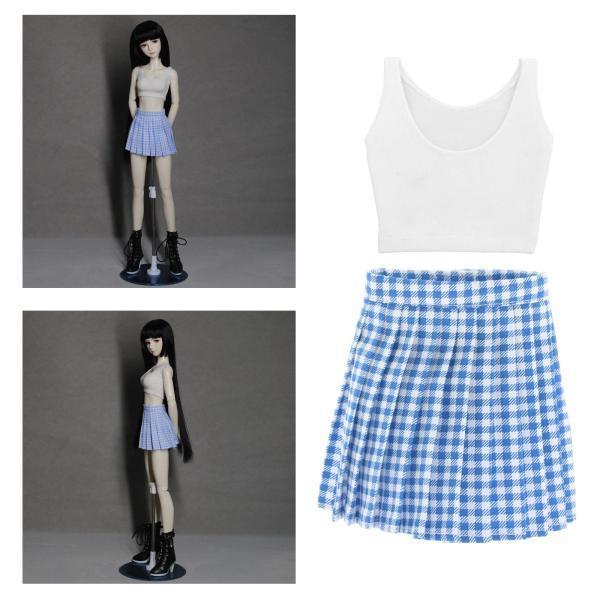 説明:ファッショナブルで美しいベストとプリーツのスカート.あなたの人形を新しい外観にしてください.1/3 BJD 60cm人形ファッションアクセサリーに合わせてください.高品質の布.柔らかい布.上質な縫製職人技でできています.子供たちの日....