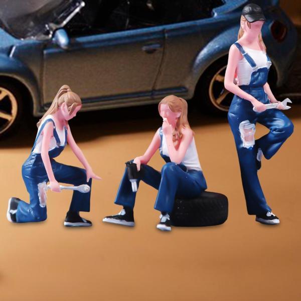 説明: [ミニチュアシーンフィギュア]:このパッケージには.生き生きとしたポーズとディテールを備えたミニチュアの女性自動車整備士フィギュアが3体含まれています.モデルシーンを豊かに演出するのに役立ちます.サイズ:約0.5cm×0.5cm×2...