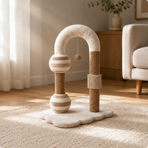 【基詳細情報報】: ペット用品の猫の爪研ぎとぎとして使える、アーチ型爪とぎの猫用爪とぎポールです。やさしいベージュ系の見た目で、部屋に馴染みすいデザインに仕上がっています。【機能】: 麻縄のしっかりした巻き仕様で、猫が思いきり爪を研ぎやすい...