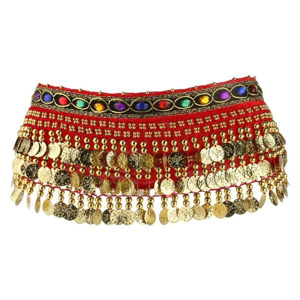 説明:材質:ベルベット.金属コイン全長:75cm / 29.5インチ;幅:17 cm / 6.7 cm;タッセルの長さ:45cm / 17.7インチ三層金貨(合計228枚)とカラフルなラインストーンで飾られていますあなたが動いてきたときに輝...