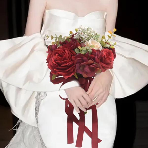 説明:[時代を超えたロマンチックな美しさ]:人工シルクとプラスチックで作られたこのウェディングブーケは.本物の花びらのような柔らかな質感と美しい色合いのバラが特徴です.結婚式やご自宅の装飾に最適で.愛の最も美しい瞬間を色褪せることなくいつま...