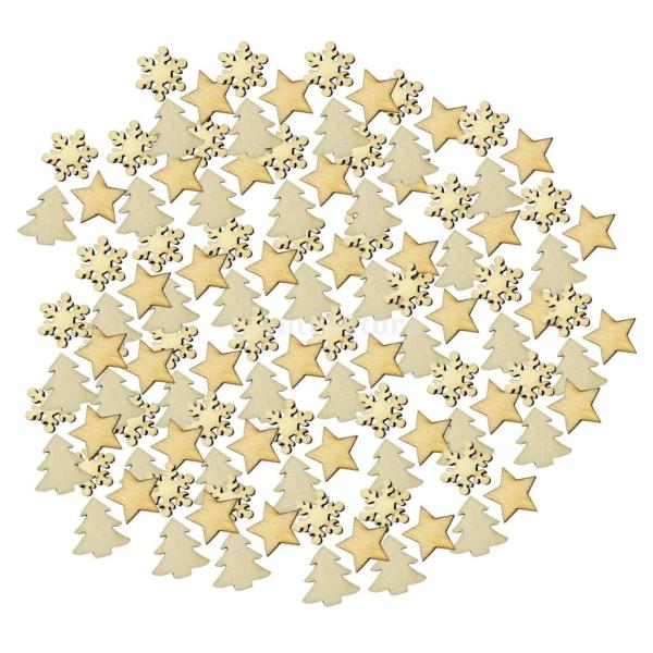 説明: 100個のクリスマススタイルのスターツリースノーフレークの木製の装飾品これらの未完成の木の形は、あなたの独創的なタッチのために、塗装、染色、接着、彫刻などが可能です。 タグ、scrapbooking、cardmaking、家の装飾、...