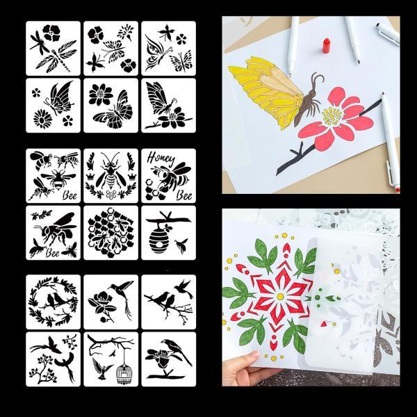 説明:パッケージには.18個の花.蜂.ブリッド.蝶.葉.枝のさまざまなスタイルのステンシルのテンプレート.ジャーナルの装飾.スクラップブッキング.壁のステンシル.布の装飾.ケーキの装飾.エアルクッシュ.フォトアルバムカード.木の燃焼などがあ...