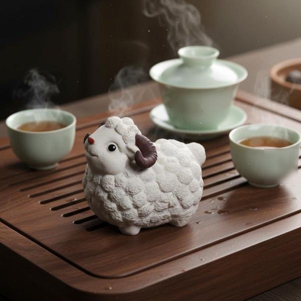 【素材】: 紫陶製の羊の茶ペットとして、茶卓に置くだけで温かみのある雰囲気を添える茶道空間置物です。【用途】: お茶を注いで育てる楽しみがあり、茶湯を少しずつ馴染むせながら、日々の茶時間を味わい深くしてくれます。【デザイン】: 丸みを帯びた...