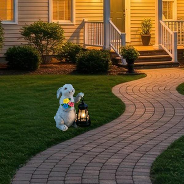 説明: [ソーラー式]: この屋外用ウサギの置物にはソーラーランタンが付いており.夕暮れ時に太陽エネルギーで自動的に点灯し.庭や裏庭に雰囲気を作り出します. [ガーデンデコレーション・ヤードデコレーション]ガーデンデコレーション・ヤードデコ...