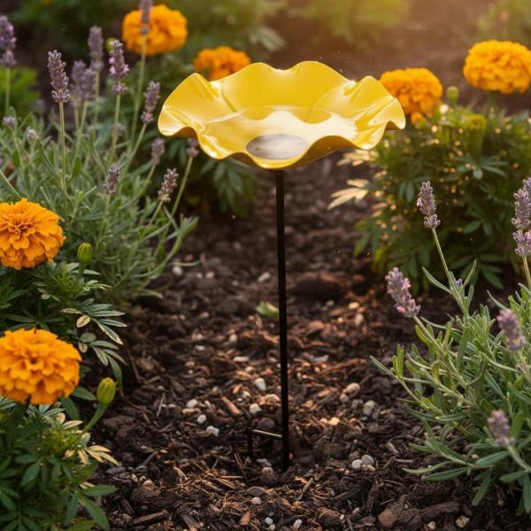 【製品概要】: 庭用品として使える花型バードバスで、花を思わせる器に鳥が水を飲みやすい鳥用水皿を組み合わせたデザインです。ベランダや花壇にすんなり溶け込む、空間をやさしく彩ります。【機能】: 鳥の水飲みや水浴びのためのバードバスとして使え、...