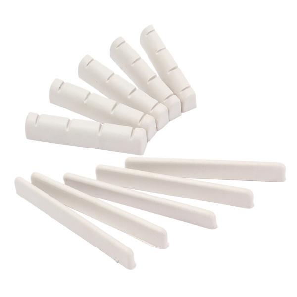 説明:ギターサドルとナットスロットセット5セットポン.耐久性とコンパクト製かなり良い音で作るウクレレ.シガーボックスギター対応材質:POM サイズチャート:サドル(LxWxH):約55x7x3mm / 2.17x0.28x0.12インチナッ...