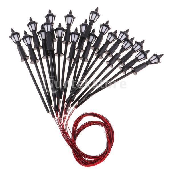 説明: 20ピース1:75スケールモデル鉄道列車ランプポストミニチュアガーデン風景街路灯HO OOスケールLEDシングルヘッド発光色：ウォームホワイト、電圧：3V  OOスケールやHOスケールなどに最適ミニガーデンミニチュアランドスケープデ...