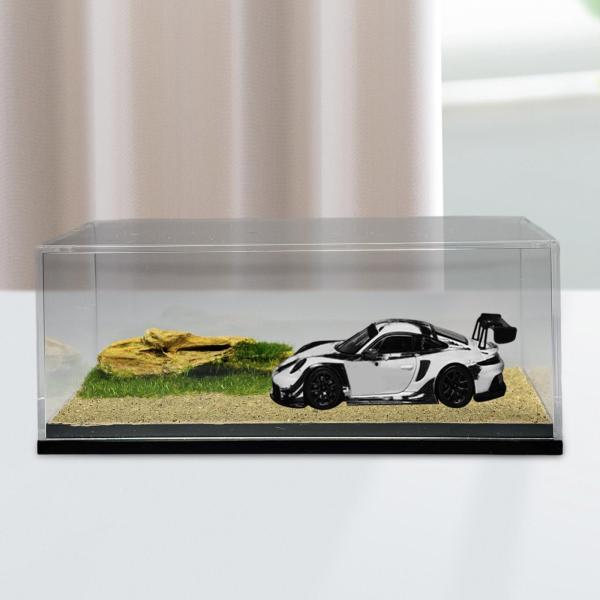 説明:[1/64風景シミュレーション駐車場]: 1/64ダイキャストカーモデルの保管と展示のためのコレクションディスプレイショーケース[砂地風景ディスプレイケース]: 1/64スケールの模型駐車場シーン.フィギュアや車の模型.写真小道具.ジ...