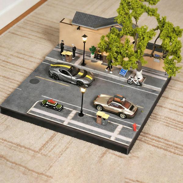説明: [ミニチュアシーン]1/64スケールモデル専用に設計されたこの精巧な建築シーンは.モデルカー.フィギュア.ミニチュアの街並みと組み合わせるのに最適です. [特徴的なテーマ]クリエイティブにデザインされたストリートカフェは.展示や写真...