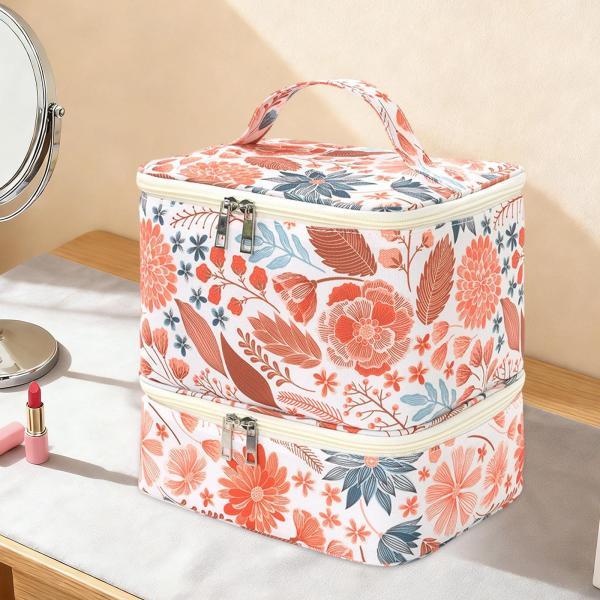 説明: [広々とした]たっぷりとした二層構造のネイルポリッシュオーガナイザーは.ネイルポリッシュ.化粧品.洗面用具.その他の旅行や日常使用の必需品を整理するのに十分なスペースを提供します. [素材]オックスフォード布で作られたこのメイクアッ...