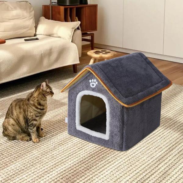 説明:[半密閉]猫ハウス.家のようなデザインの暖かい洞窟はペットに安心感を与え.オールシーズンに適しています.[機会]ペットベッドは秋と冬の使用に適しており.内側は柔らかい素材で満たされており.ペットが寒さに抵抗して暖かく過ごすのに役立ちま...