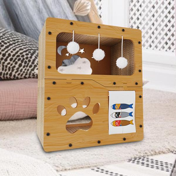 説明:[段ボール製キャットハウス]: この猫用段ボールハウスは.休憩や睡眠のための猫用ハウスであるだけでなく.運動や遊びのための小さなボールおもちゃでもあります. [素材]: 3層のスクラッチャーハウスは段ボール製で.傷がつきにくく.取り付...