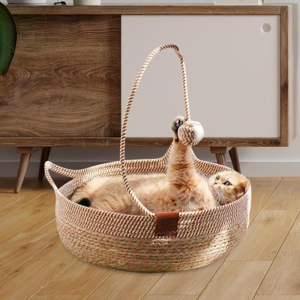 説明:[プレミアムマテリアル]:猫のベッドは.高品質のコットンロープとカテールグラスの素材で作られています.私たちの猫のベッドには素晴らしい通気性があります.夏には涼しく.冬は暖かくconfeく]:猫のベッドバスケットは柔らかく快適で.ペッ...