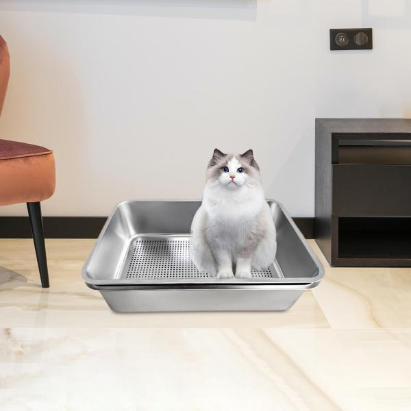 説明:[お手入れ簡単]: この大型猫用トイレは.死角がなく掃除が簡単な設計です.砂のすくい取りや交換も簡単で効率的.ペットにとって清潔な環境を保ちます. [高品質素材]: 高品質のステンレススチール製のこのオープントイレは.滑らかな表面で丈...