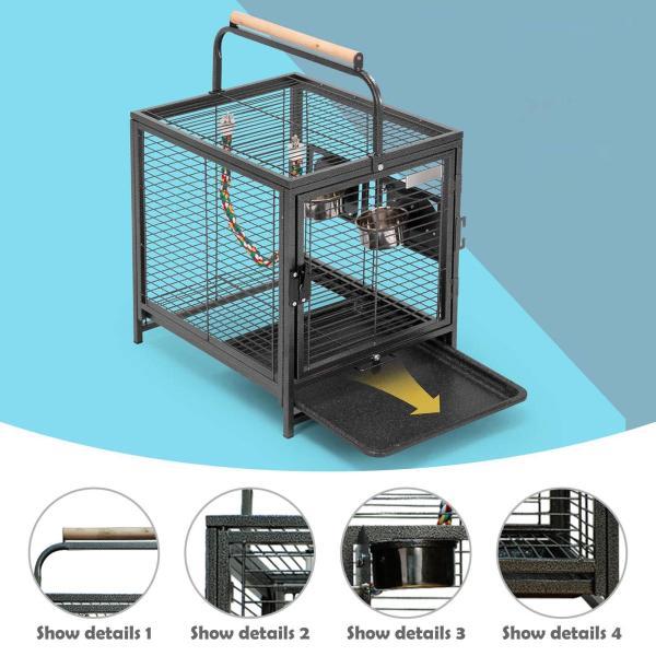 説明:[高い安全設計]: ペットトラベルケージは.底部の垂直バーの間に0.6インチの間隔があり.鳥が怪我のリスクなしに安全にジャンプして遊ぶことができ.羽のある友達に安全な環境を提供します. [二重目的設計]:上部に木製の止まり木が付いてい...