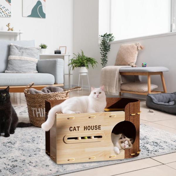 説明:[広々とした]猫の洞窟を備えた二重層デザインは.休憩.遊び.登るのに十分なスペースを提供し.猫の家庭や大型犬に最適です. [素材]傷つきにくいフェルトとMDFベニヤで作られたこのキャットハウスは.毎日の引っかき傷や登りにも耐え.簡単に...