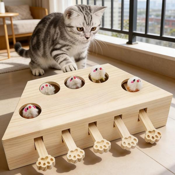 説明: [インタラクティブなモグラ叩きデザイン]: このモグラ叩き猫用おもちゃは.猫の注意を引くモグラ叩きデザインを採用しており.インタラクティブな遊びを促進し.猫の認知能力を高めます. [木製構造]: 木製で作られたこの猫用おもちゃは.引...