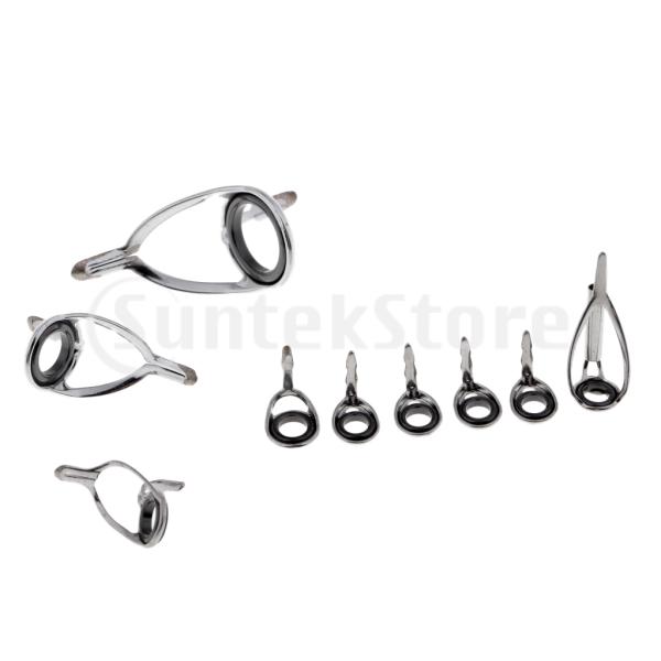 説明:さまざまなサイズの9ピースの釣り竿ガイド。ステンレス鋼フレームと耐摩耗性セラミックリング、頑丈で耐久性があります。アイリングは、日常の使用で釣り糸を摩耗から保護することができます。仕様:材質：ステンレス鋼、セラミックカラー：シルバーセ...