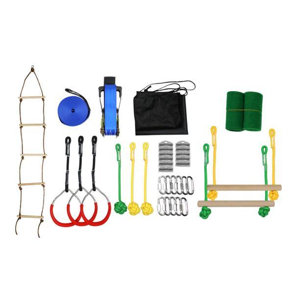 説明:スラックラインキット:子供向けの9ピースの障害物コースキット.ポータブル屋外コーストレーニング機器セット.プレミアム素材:プレミアム素材でできており.より強く.より耐摩耗性があり.より強く.より優れた張力と安全性を備えています.皆のた...