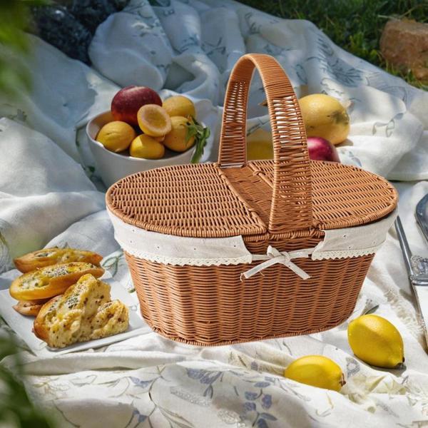 説明:[斬新なデザイン]: このピクニック収納バスケットは素朴な模造籐デザインでデザインされており.ピクニックやスタイリッシュなショッピングバスケットとして最適です. [プレミアム素材]: プレミアムな模造籐素材で作られたこの収納バスケット...