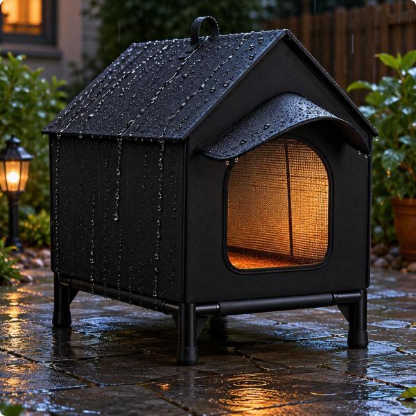 【基詳細報】: 屋外用キャットハウスとして使える、屋根型の囲い付きデザインの猫ハウスです。コンパクトな箱型フォルムで、庭先や軒下などに置きやすい作りになっています。【構造】: 高床式キャットハウスのため、4本脚のフレームで本体を持ち上げ、地...