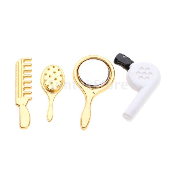 説明: 100％新品、手作りの高品質 - ミニチュアバスルームアクセサリー優れた技量のドールハウスの化粧セット - 本物のようなデザイン - ミニチュアコームミラー/ミニチュアヘアドライヤー/ミニチュア実用的なセット1/12人形の家の浴室の...