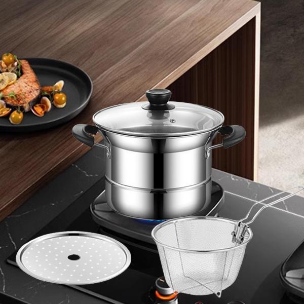 説明:[素材]: この蒸し器バスケット付き鍋はステンレス製で.耐熱性があり丈夫です.肉.魚.野菜.穀物の調理に最適です. [多用途調理]: 揚げたり.煮たり.茹でたり.蒸したりと.お気に入りの料理を調理できるこの鍋の多用途性をお楽しみくださ...