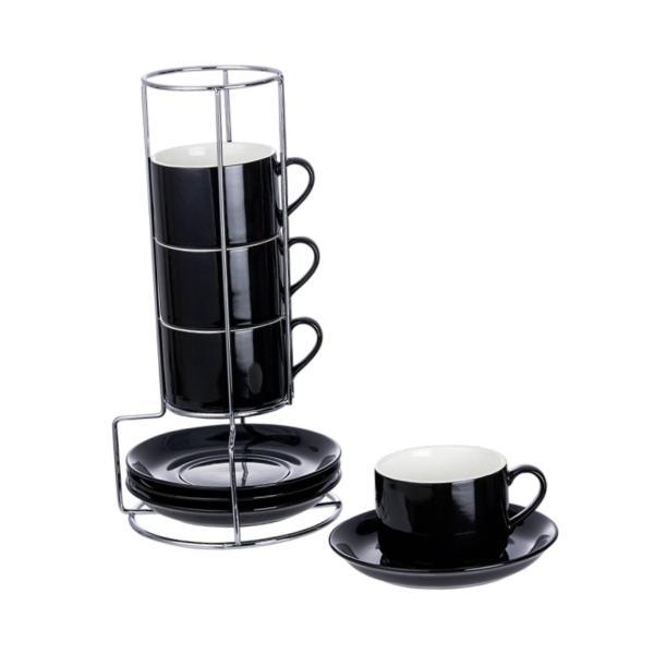 説明:[パッケージ]: このセットには.セラミックコーヒーカップ 4 個.お揃いのソーサー 4 個.洗練された金属フレームが含まれています.[省スペース]: ソーサーと金属スタンドが付いた磁器製の積み重ね可能なカプチーノカップ.カップは積み...
