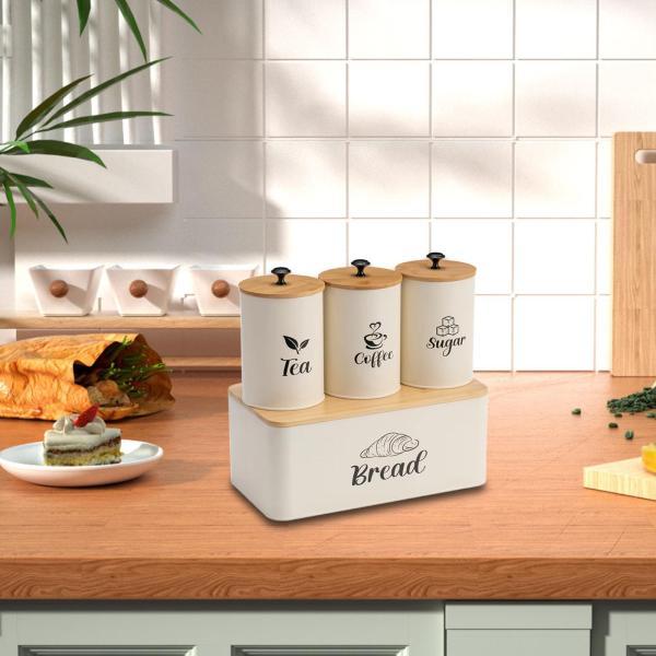 説明:[キッチン収納セット]: パッケージには.農家風のブレッドボックス 1 個と農家風のフードジャー 3 個が含まれており.キッチンアクセサリーをスタイリッシュかつ効率的に整理するのに最適です. [プレミアム素材]: キッチンキャニスター...